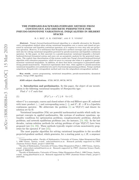 pdf the forward backward forward method from discrete and continuous perspective for pseudo