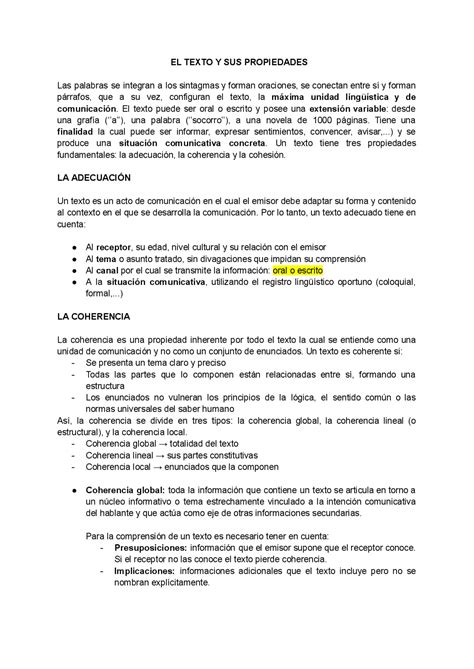 Propiedades y Características del Texto Coherencia Cohesión y