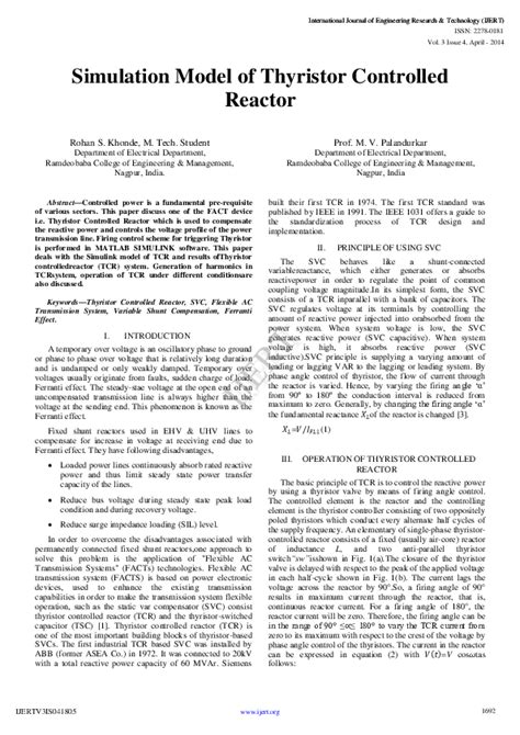 pdf ijert simulation model of thyristor controlled reactor ijert journal