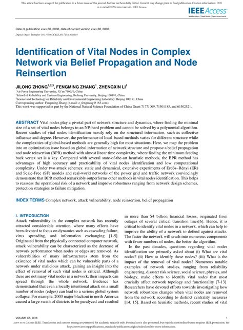 pdf identification of vital nodes in complex network via belief propagation and node reinsertion