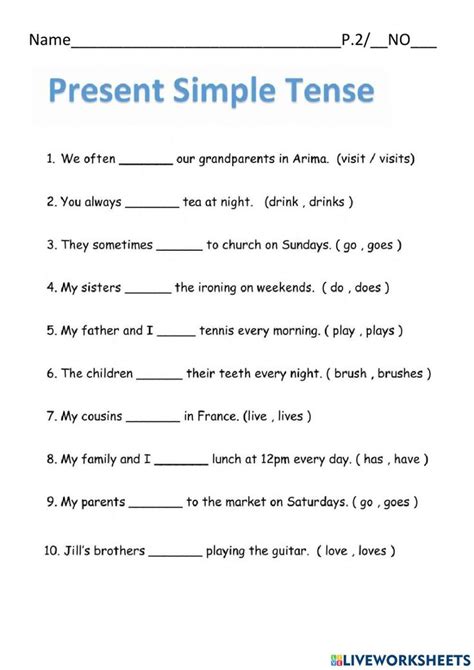 Present Simple Tense Worksheet Exercise For Grade 2