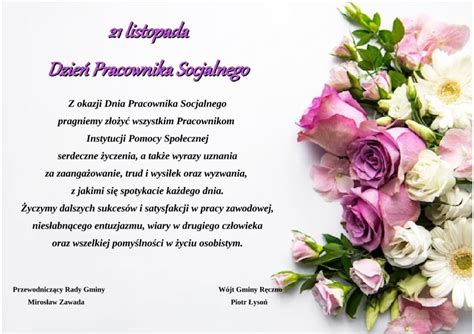 Życzenia z okazji Dnia Pracownika Socjalnego Aktualności Gmina Ręczno