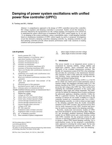 pdf damping of power system oscillations with unified power · damping of power system