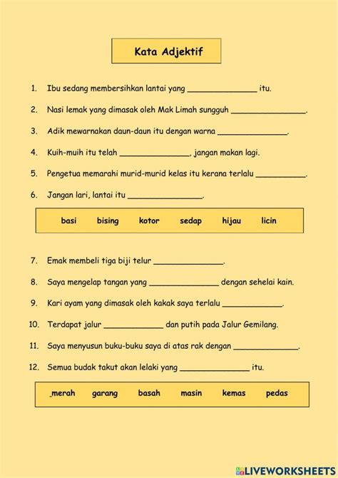 Kata Adjektif Online Exercise For DARJAH Malay Language School Study