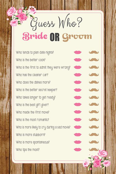 Guess Who Bridal Shower Game How Well Does The Bride Know The Groom