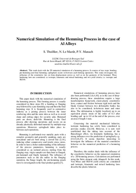 pdf numerical simulation of the hemming process in the case of al alloys pierre yves manach