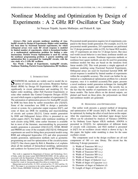 pdf nonlinear modeling and optimization by design of experiments a 2 ghz rf oscillator case