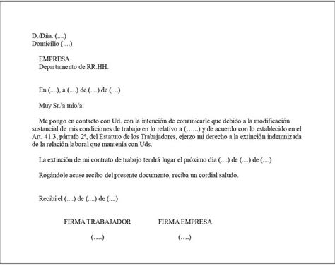 Carta de rechazo modificación de las condiciones de trabajo