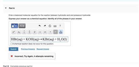 Solved Enter A Balanced Molecular Equation For The Reaction Chegg