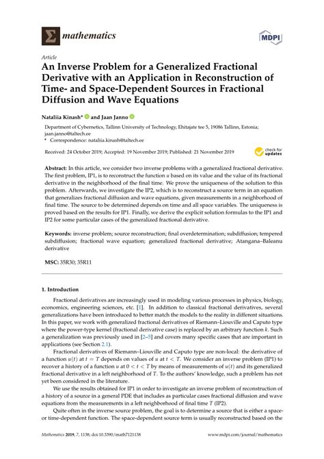 pdf an inverse problem for a generalized fractional derivative with an application in