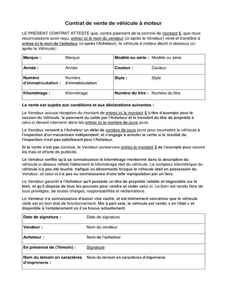 Acte De Vente Voiture A Imprimer Tanant