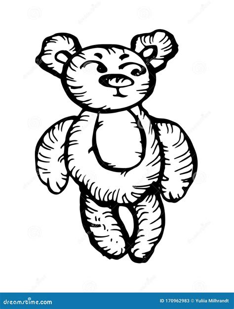 Teddy Bear Black And White Doodle Hand Drawn Isolated Illustration