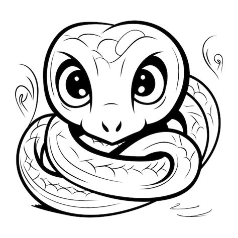 Ilustração de desenho animado preto e branco de personagem animal cobra
