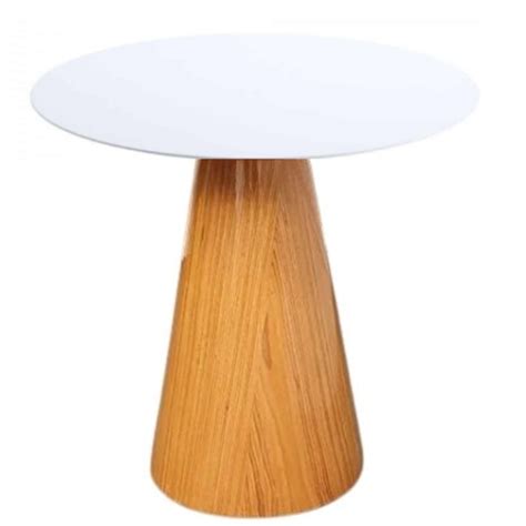 Mesa Lateral Cone Redonda 51 Cm Tampo Laqueado Base Laminada Em Madeira