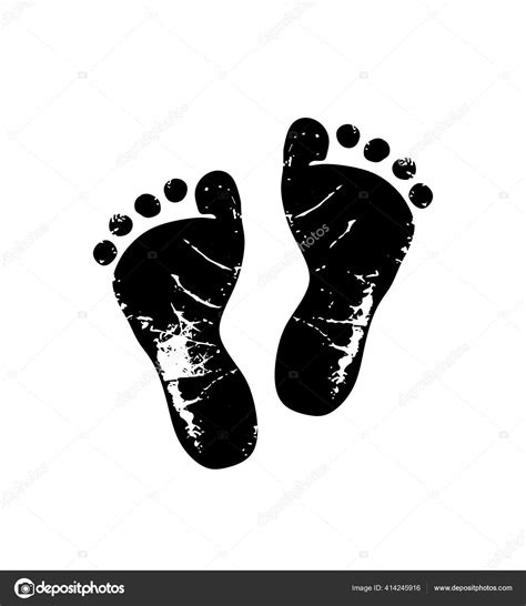 Vector Baby Footprints Silhouette Print Drawing Design Isolated White