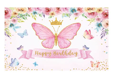Funnytree Happy Birthday Butterfly Party Backdrop Baby Girls Fairy