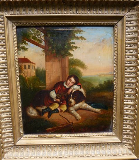 Proantic Tableau Sc Ne De Genre Gar On Et Son Chien Huile Sur T Le