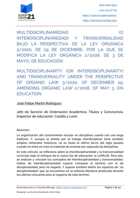 PDF MULTIDISCIPLINARIEDAD O INTERDISCIPLINARIEDAD Y TRANSVERSALIDAD