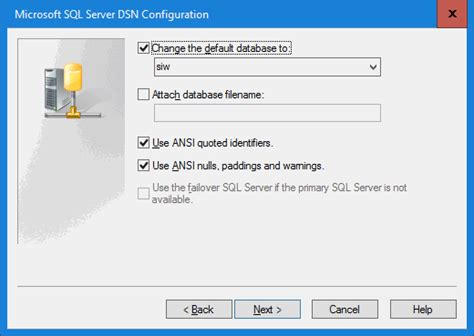 Microsoft SQL Server ODBC Settings For SIW