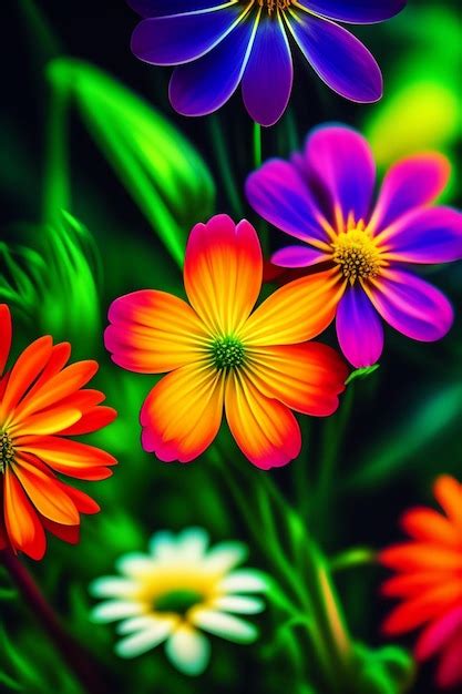 Flores coloridas nos papéis de parede do jardim Foto Premium