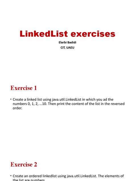 exercises for creating and manipulating ordered and unordered linked lists in java pdf
