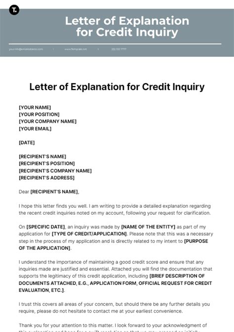Letter Of Explanation For Credit Inquiries Template Infoupdate Org