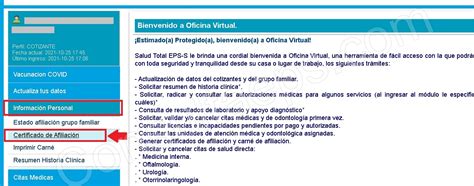 Salud Total EPS Afiliación en línea citas y certificado