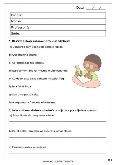 Portugu S Atividades Adjetivos Para Ano Educador