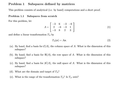 solved problem 1 subspaces defined by matrices this problem