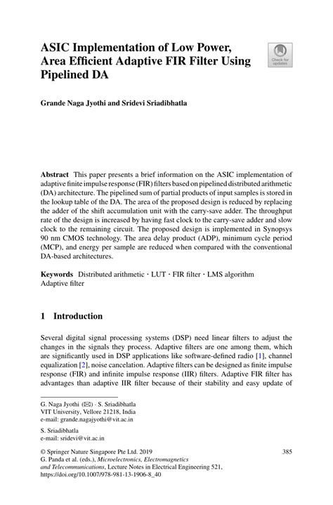 pdf asic implementation of low power area efficient adaptive fir filter using pipelined da