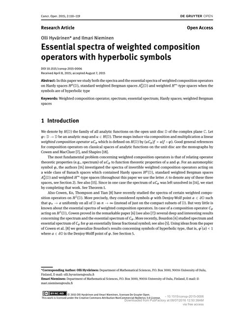 pdf essential spectra of weighted composition operators with hyperbolic symbols