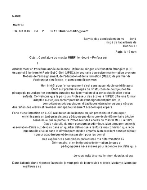 Lettre De Motivation Master MEEF Exemples MonCVParfait
