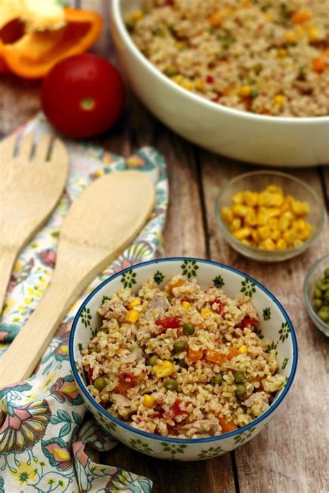 Taboulé de boulgour au thon maïs petit pois poivron et tomate