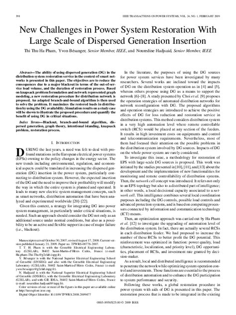 pdf new challenges in power system restoration with large scale of dispersed generation