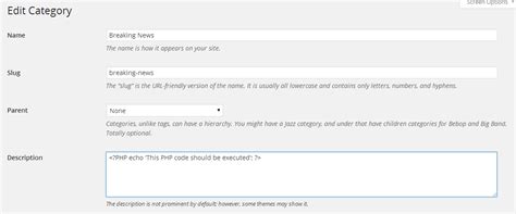 Wordpress Execute PHP In Category Tag Description Stack Overflow