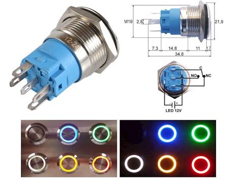 PRZYCISK WANDALOODPORNY LED CHWILOWY 22mm niebieskPrzełączniki POL TECH