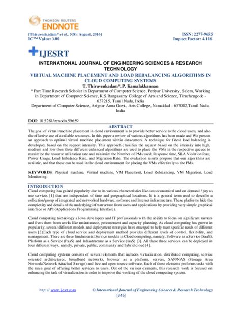 pdf virtual machine placement and load rebalancing algorithms in cloud computing systems dr