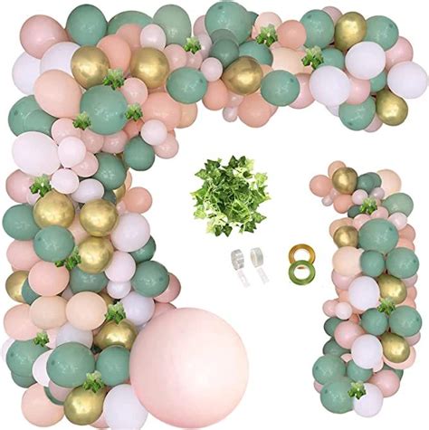 JULLIZ 148pcs Pink And Green Balloon Arch Kit Sage Green Pink Blush