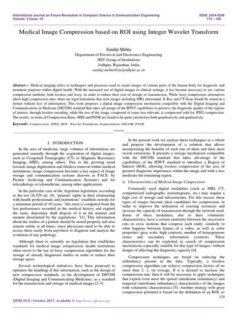 medical image compression based on roi using integer wavelet transform pdf data compression