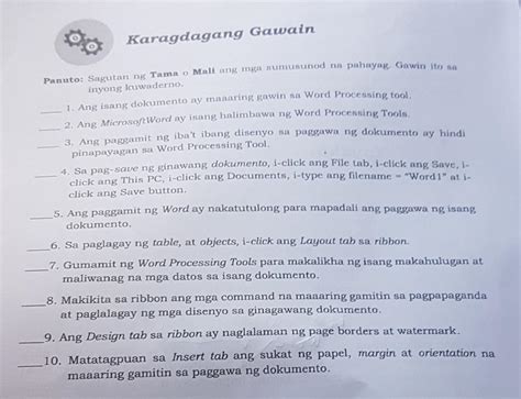 Karagdagang Gawain Panuto Sagutan Ng Tama O Mali Ang Mga Sumusunod Na
