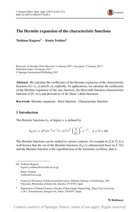 the hermite expansion of the characteristic functions
