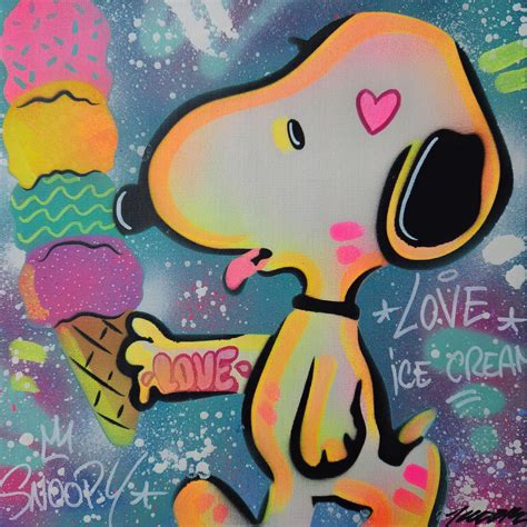 Snoopy Street Art Doing Graffiti Holding Spray Can With Heart Painting