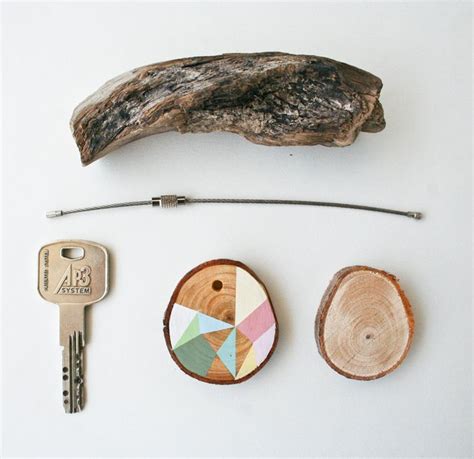 Pine Wood Keychain With Stainless Steel Cable Wire Tones Of Mint Pale