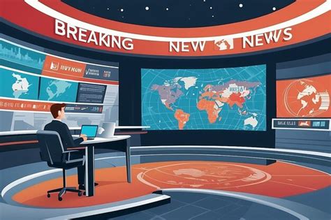 Premium Photo TV News Studio With Broadcaster And Breaking World