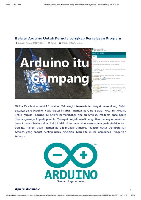solution belajar arduino untuk pemula lengkap penjelasan program s1 sistem komputer s kom