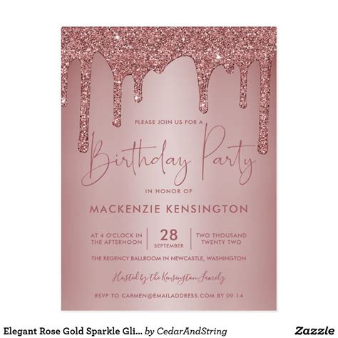 Elegant Rose Gold Sparkle Glitter Drips Birthday Postcard Zazzle