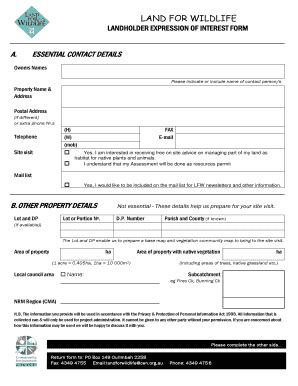 Fillable Online LANDHOLDER EXPRESSION OF INTEREST FORM A ESSENTIAL Fax