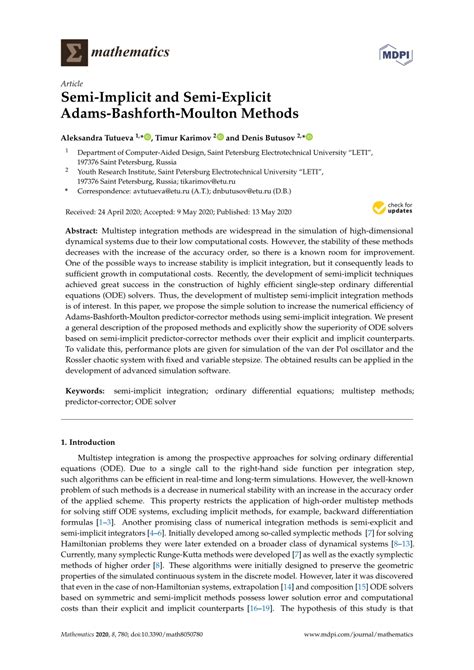 pdf semi implicit and semi explicit adams bashforth moulton methods