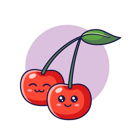 Linda Kawaii Cereza Personaje Vector Mano Dibujado Dibujos Animados