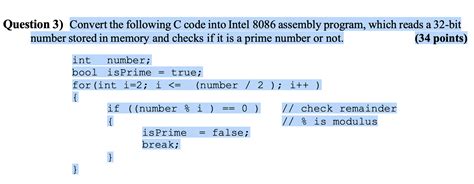 solved convert the following c code into intel 8086 assembly